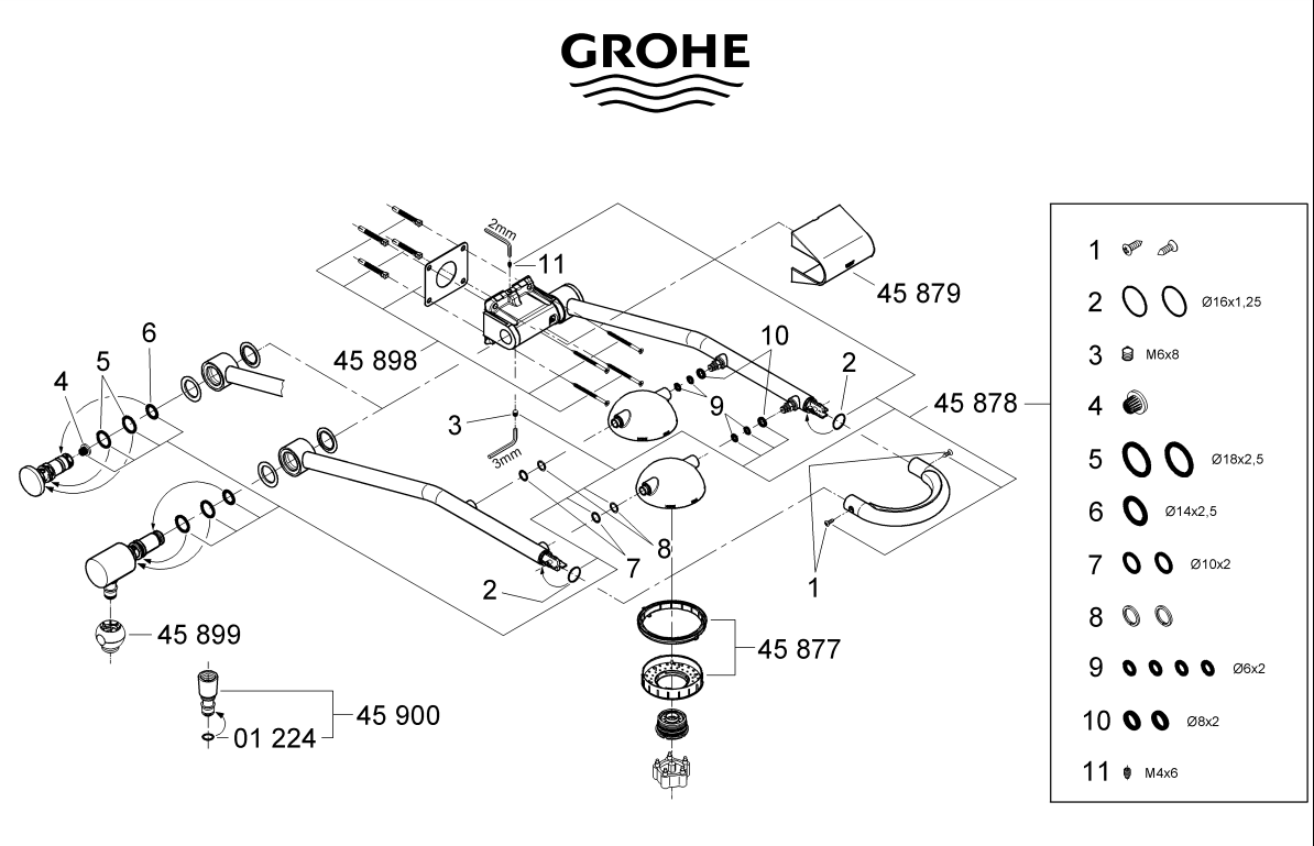 Ricambio kit guarnizione per braccio doccia freehander Grohe 45878000 ...